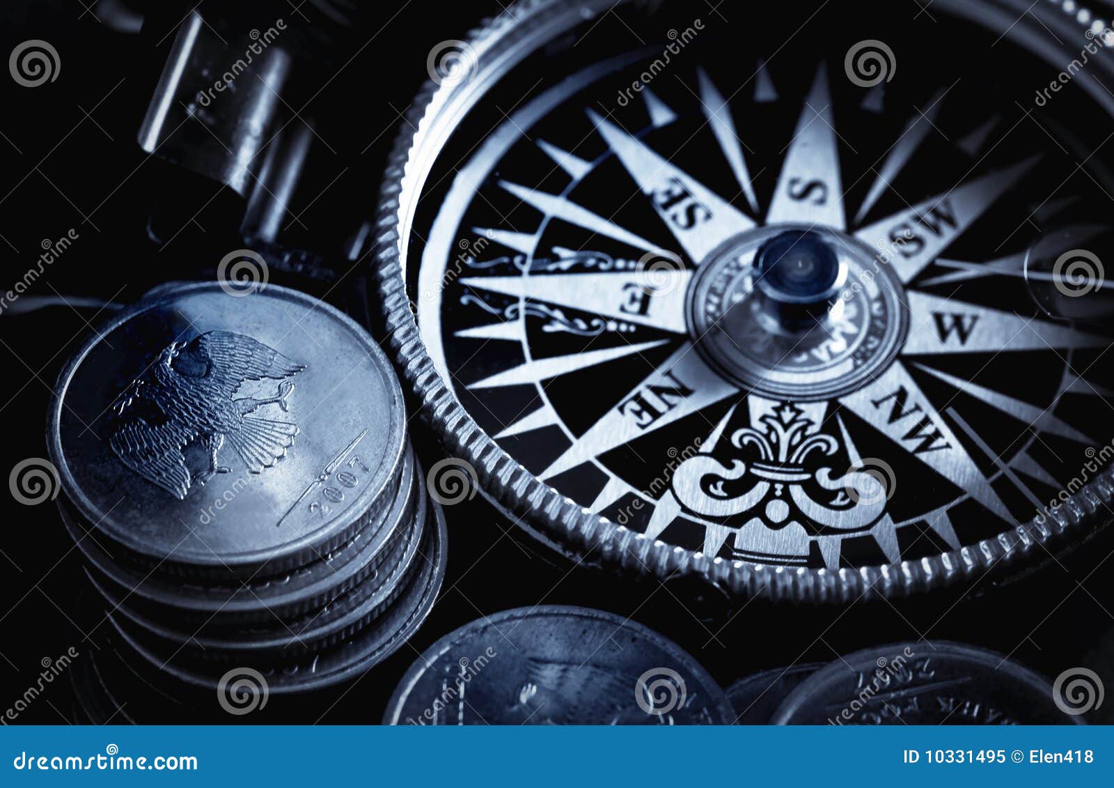 Compass and coins stock image. Image of conceptual, travel - 10331495