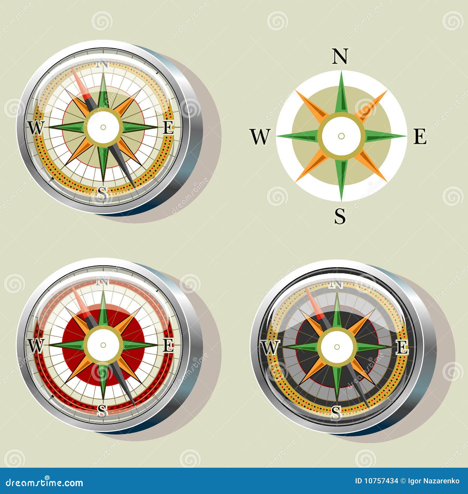 Compass with Color Variations and Wind Rose Stock Vector - Illustration ...