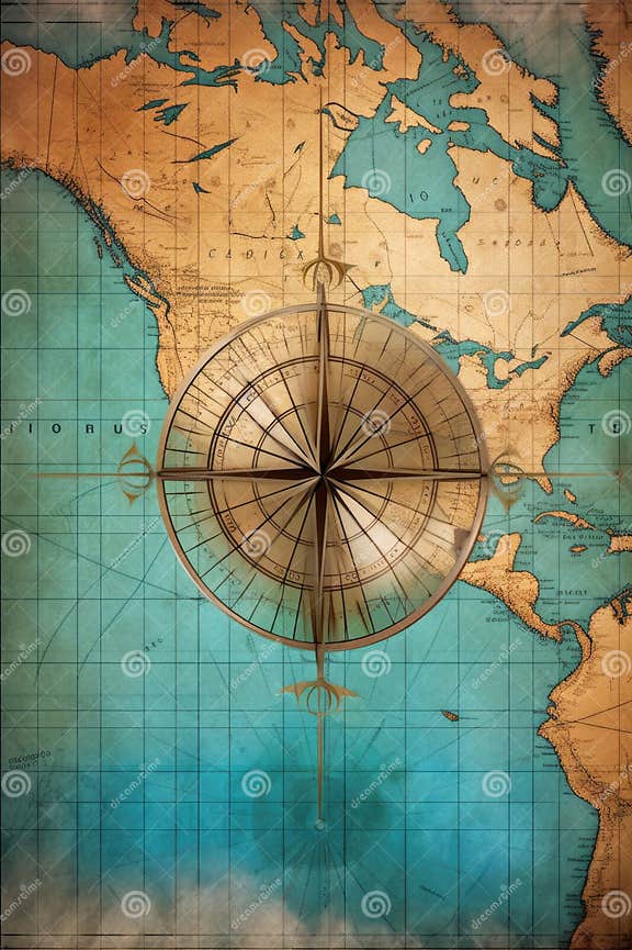 Compass with Coordinate Grid Overlay on Map Stock Illustration ...