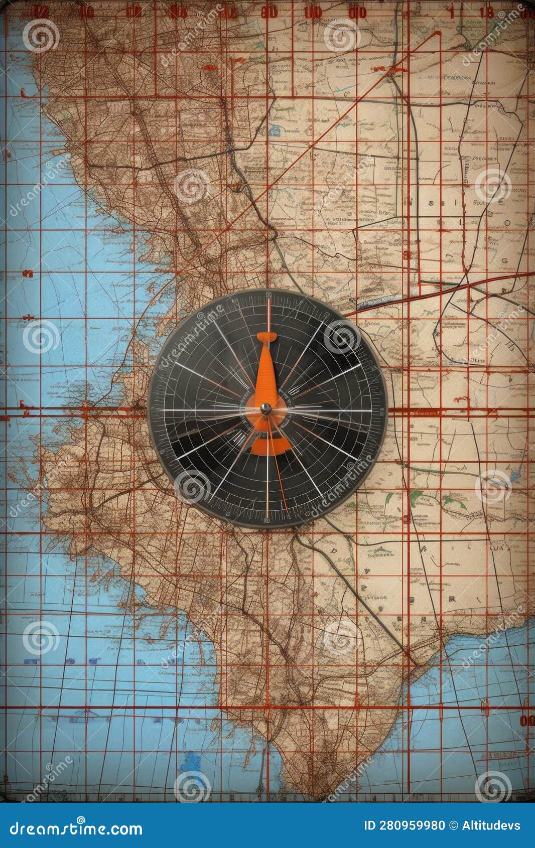 Compass With Coordinate Grid Overlay On Map Stock Photography ...
