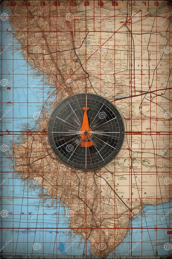 Compass with Coordinate Grid Overlay on Map Stock Illustration ...