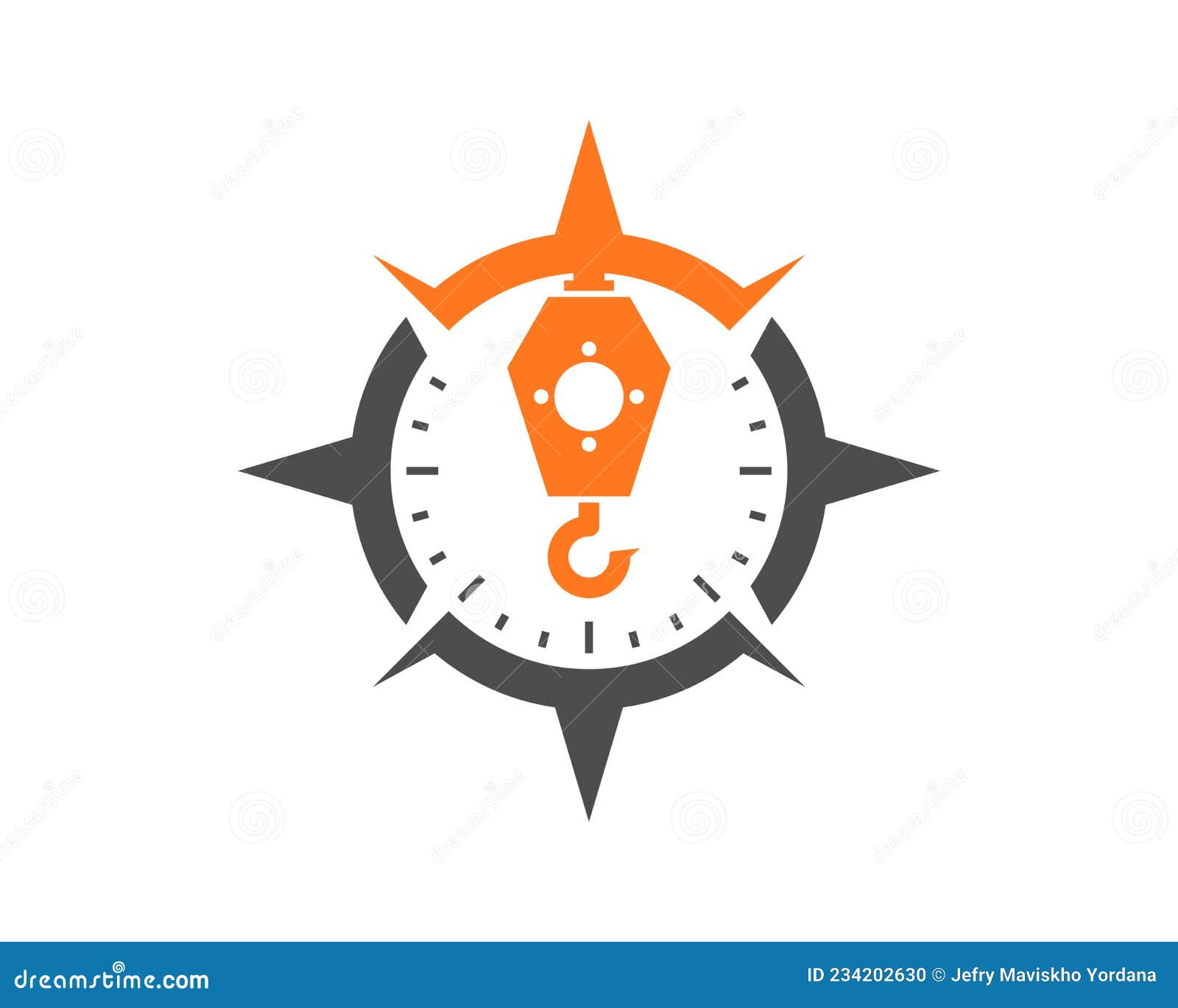 Compass with Crane in the Middle Stock Illustration - Illustration of ...