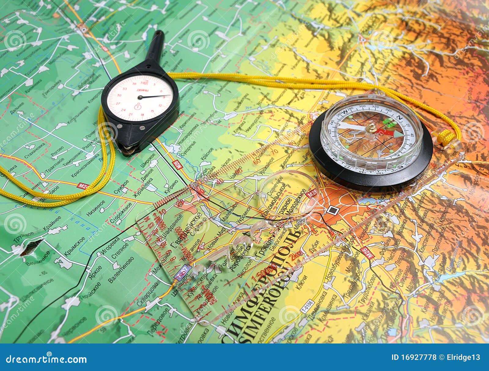 Compass, curvimeter, map stock photo. Image of border - 16927778