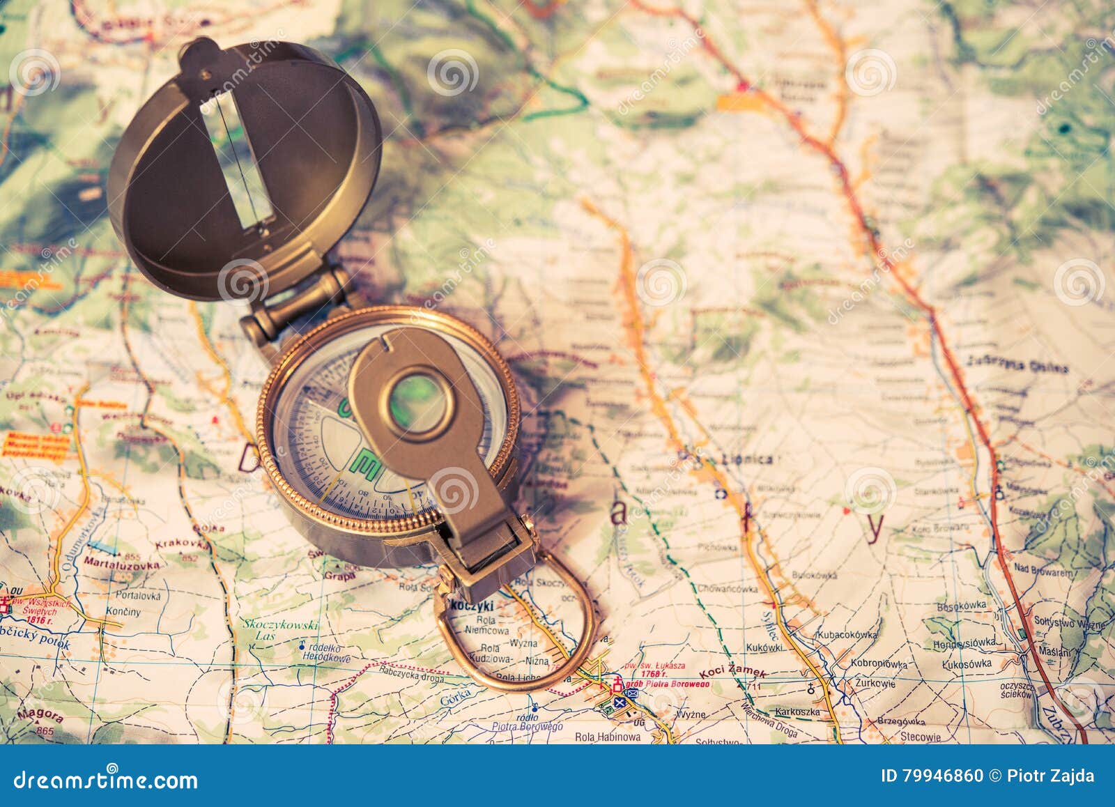 Compass Device and Map stock photo. Image of traveling - 79946860