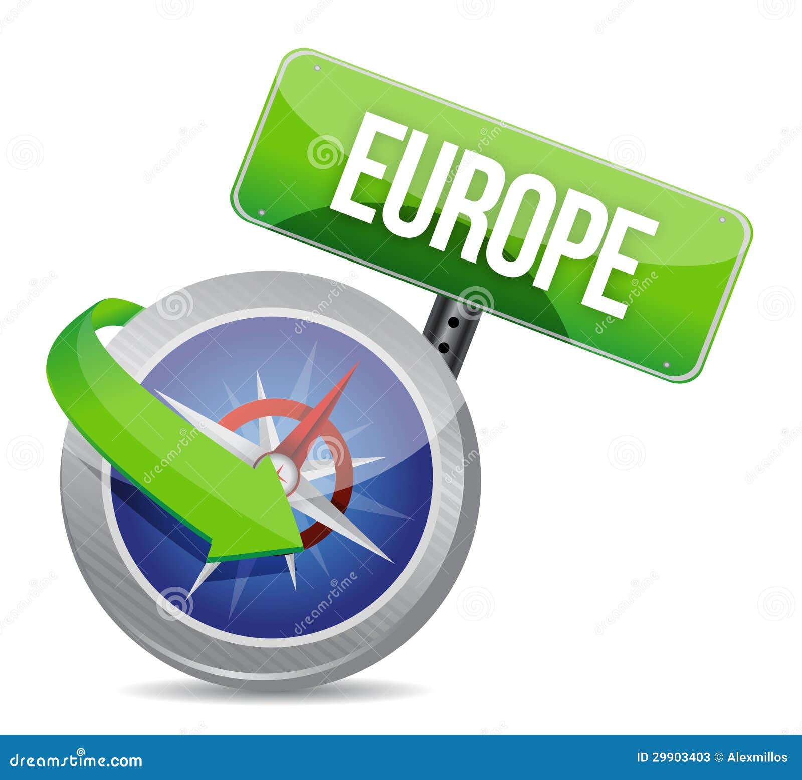 Compass directed to europe stock illustration. Illustration of bright ...