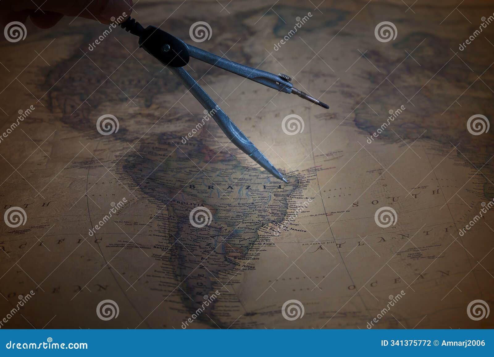 Compass or Dividers on Old World Map. Travel, Stock Photo - Image of ...