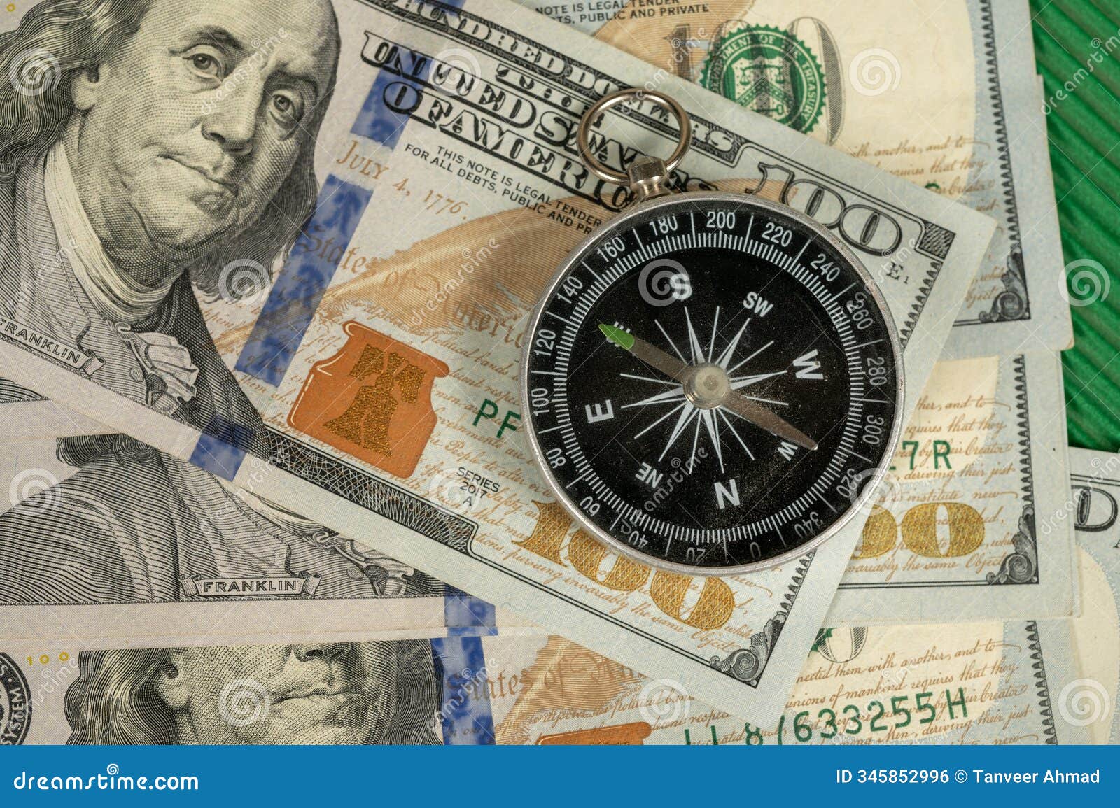 Compass on 100 Dollar Bill, Financial Management Concept Photograph ...