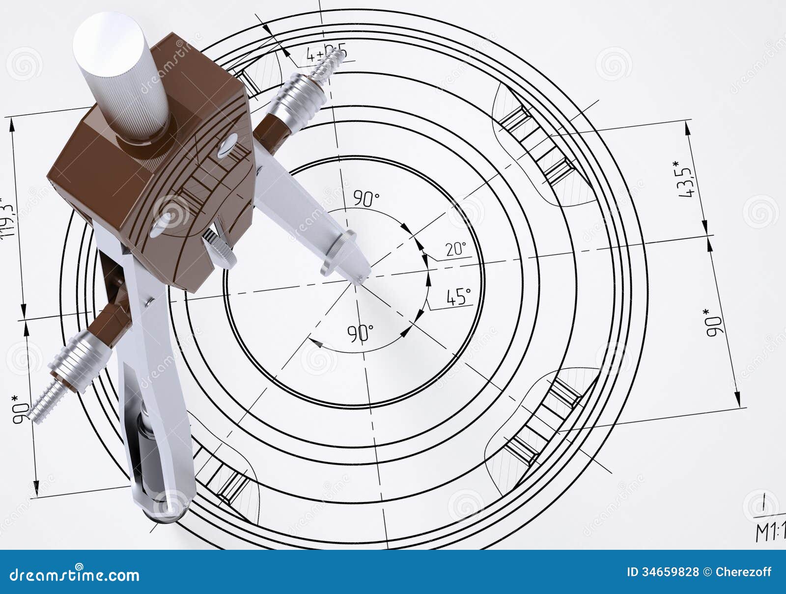 Compass on the drawing stock illustration. Illustration of contractor ...