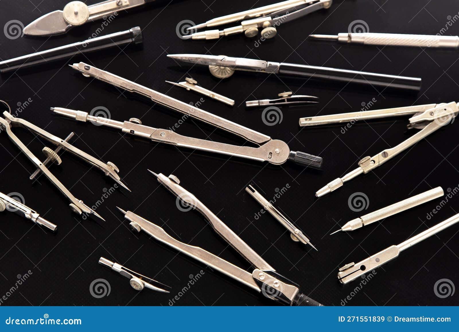 Set of Old Different Compasses. Retro Metal Compasses and Drafting ...