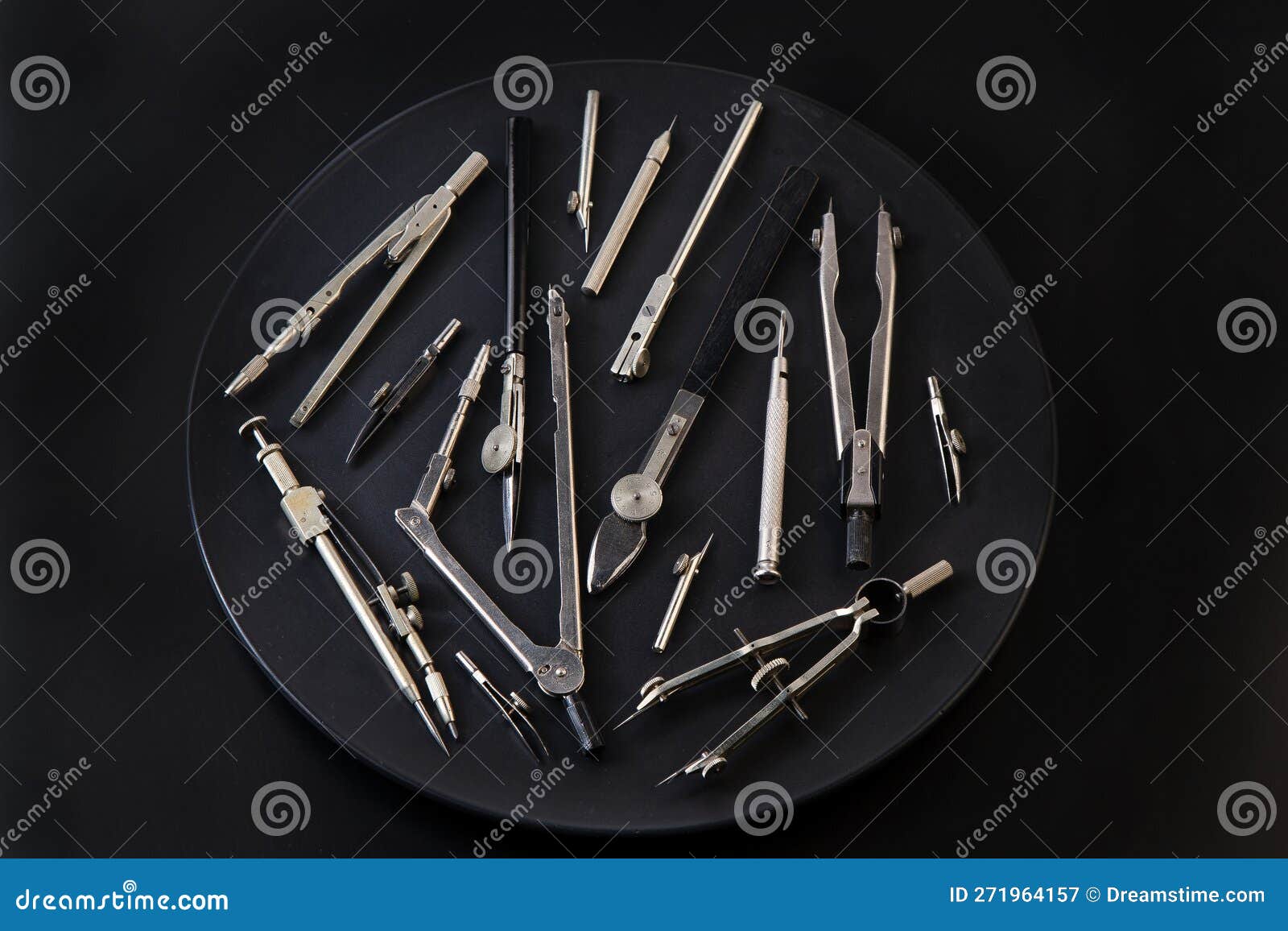 Set of Old Different Compasses. Retro Metal Compasses and Drafting ...