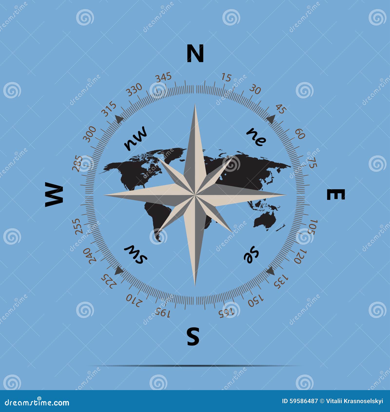 Compass and Earth on a Blue Background Flat Style Stock Vector ...
