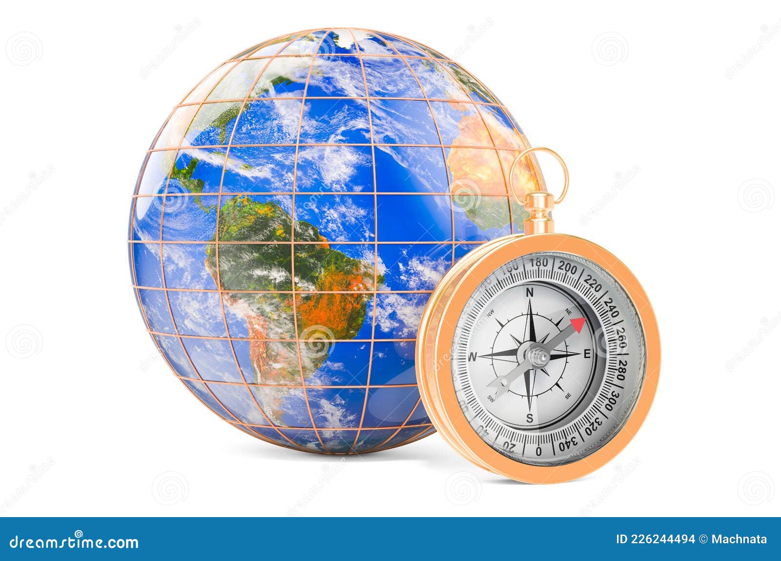 Compass with Earth Globe. 3D Rendering Stock Illustration ...