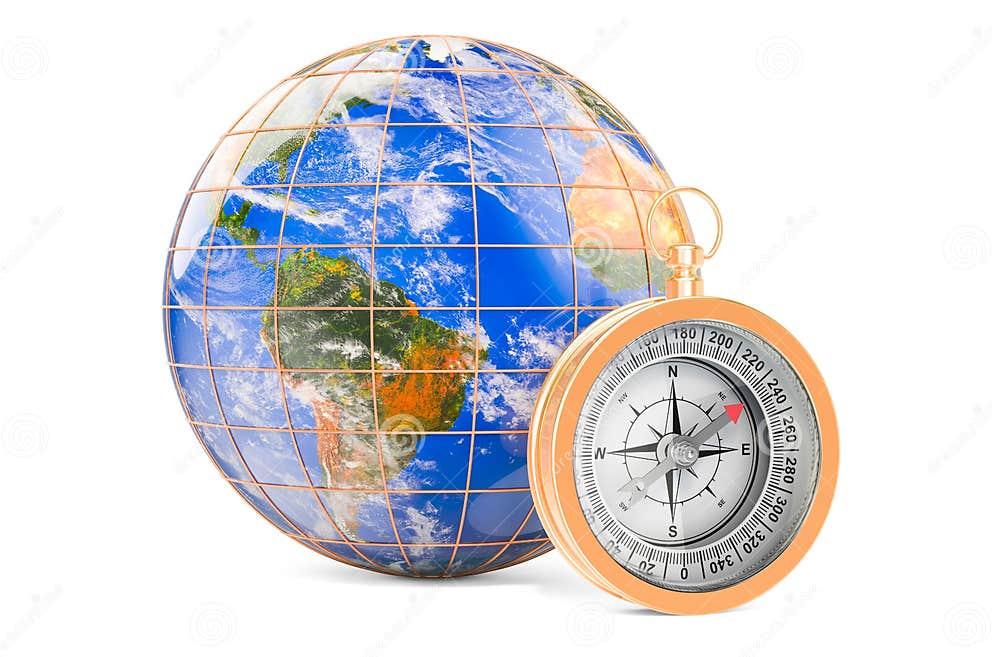 Compass with Earth Globe. 3D Rendering Stock Illustration ...