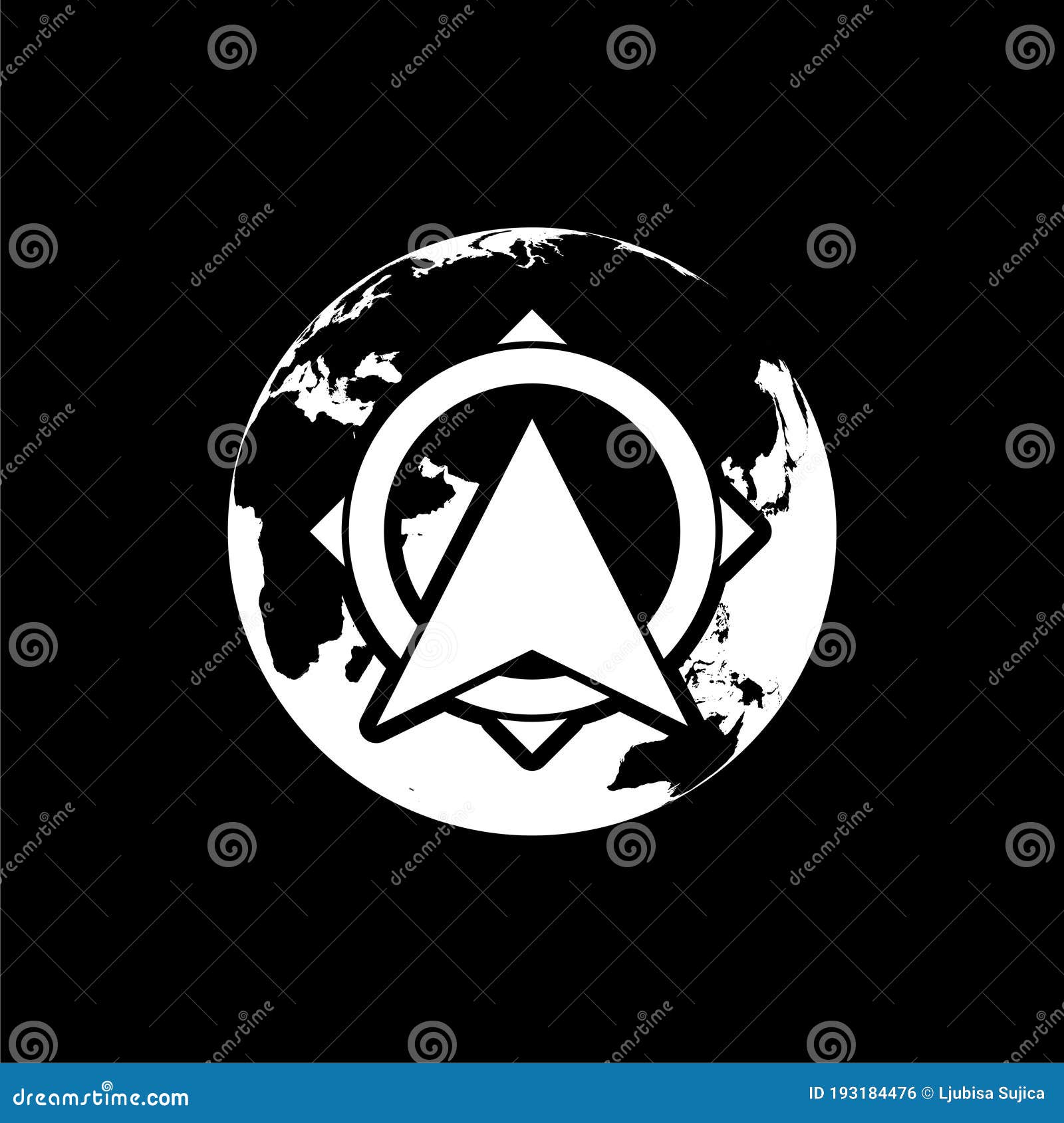 Compass on Earth Icon Isolated on Dark Background Stock Vector ...