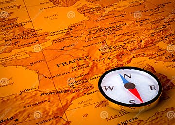 Compass on European map stock illustration. Illustration of point ...