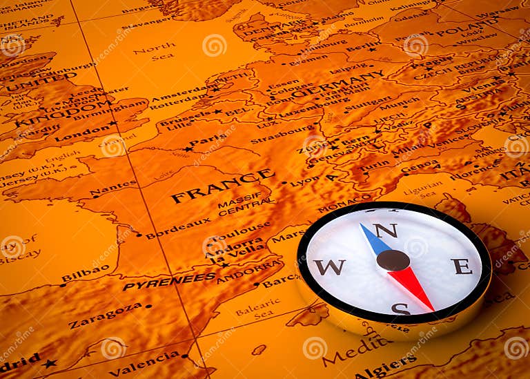Compass on European map stock illustration. Illustration of point ...