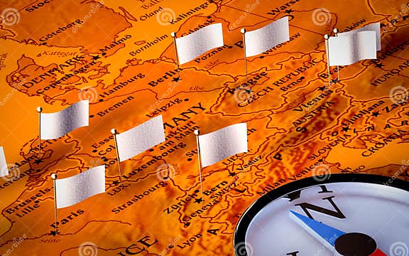 Compass on European Map with Flags Stock Illustration - Illustration of ...