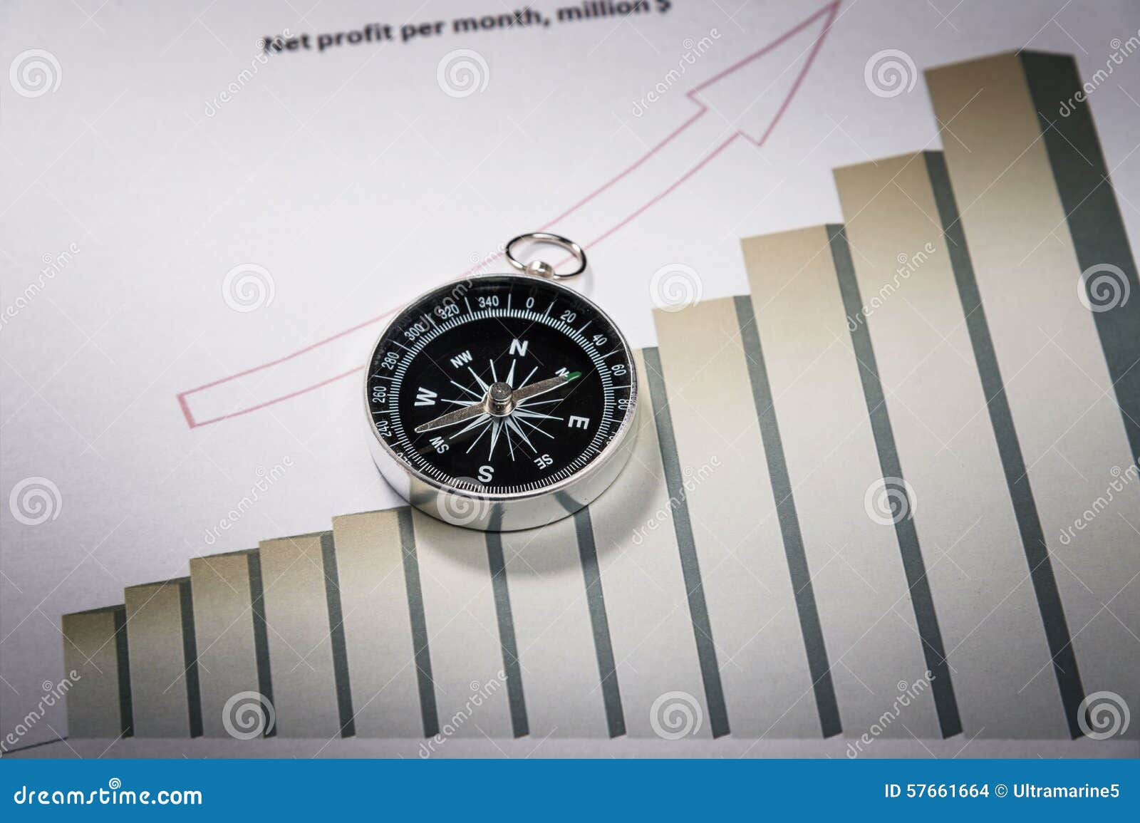 Compass on financial chart stock photo. Image of compass - 57661664