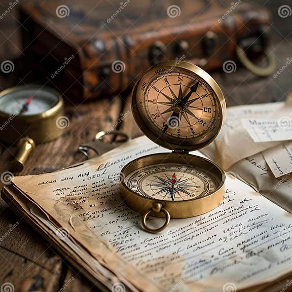 Compass on Financial Documents, Vintage Desk Setting, Symbolizing ...