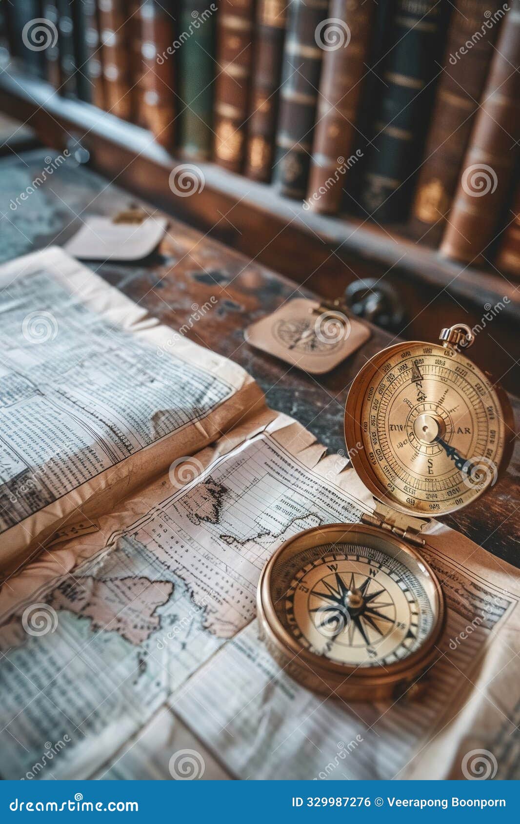 Compass and Financial Papers on Vintage Desk, Signifying Financial ...
