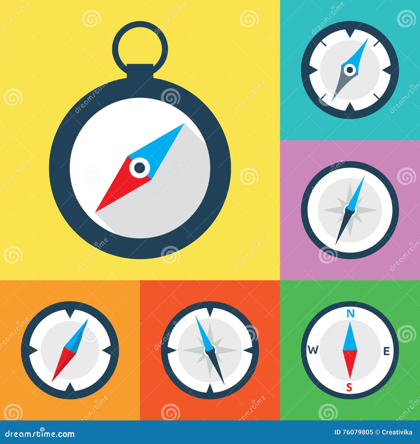 Compass Flat Icons Set stock vector. Illustration of flat - 76079805