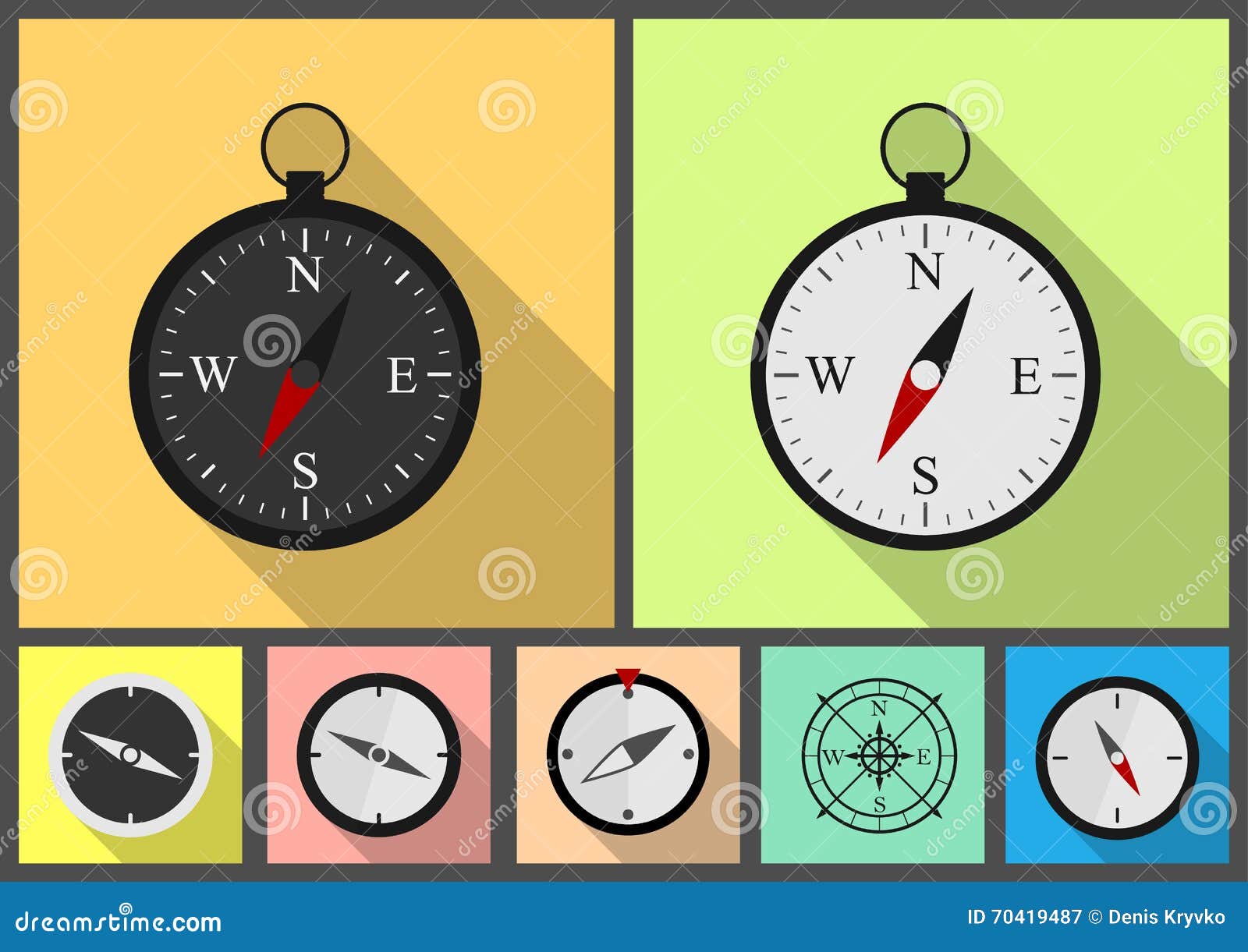 Compass flat set. stock vector. Illustration of adventure - 70419487