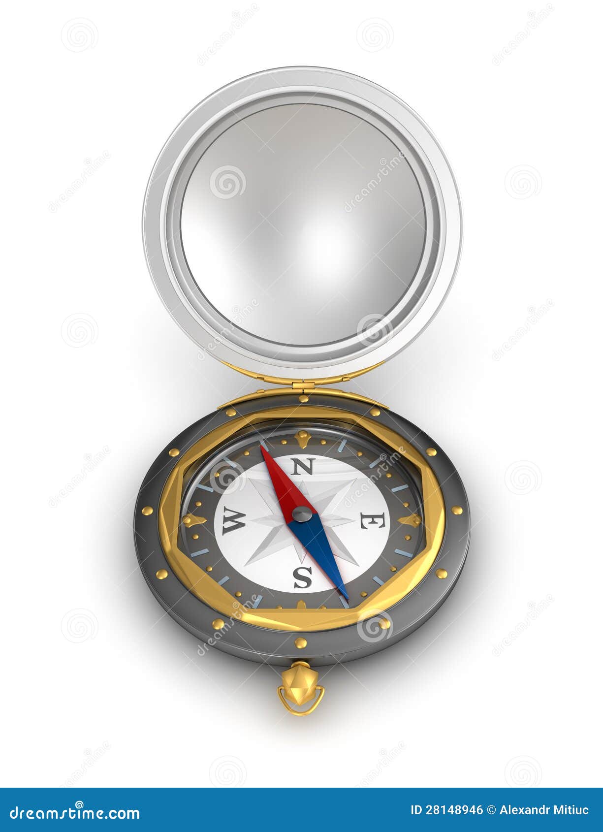 Compass with Flip Cover. Old Style. Isolated on White Stock ...