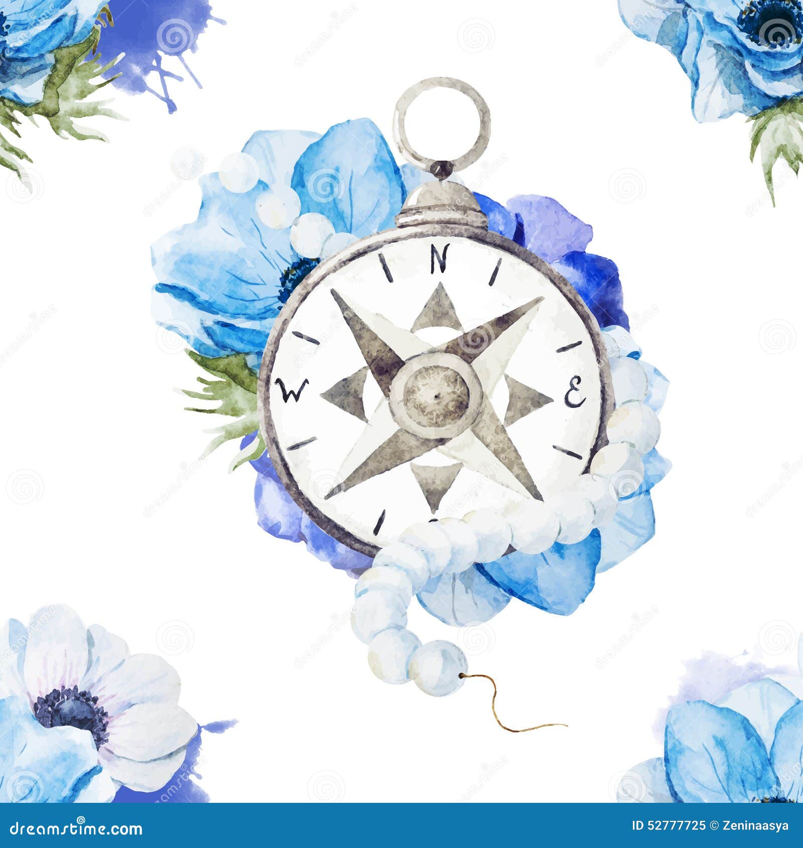 Compass with flowers stock vector. Illustration of beach - 52777725