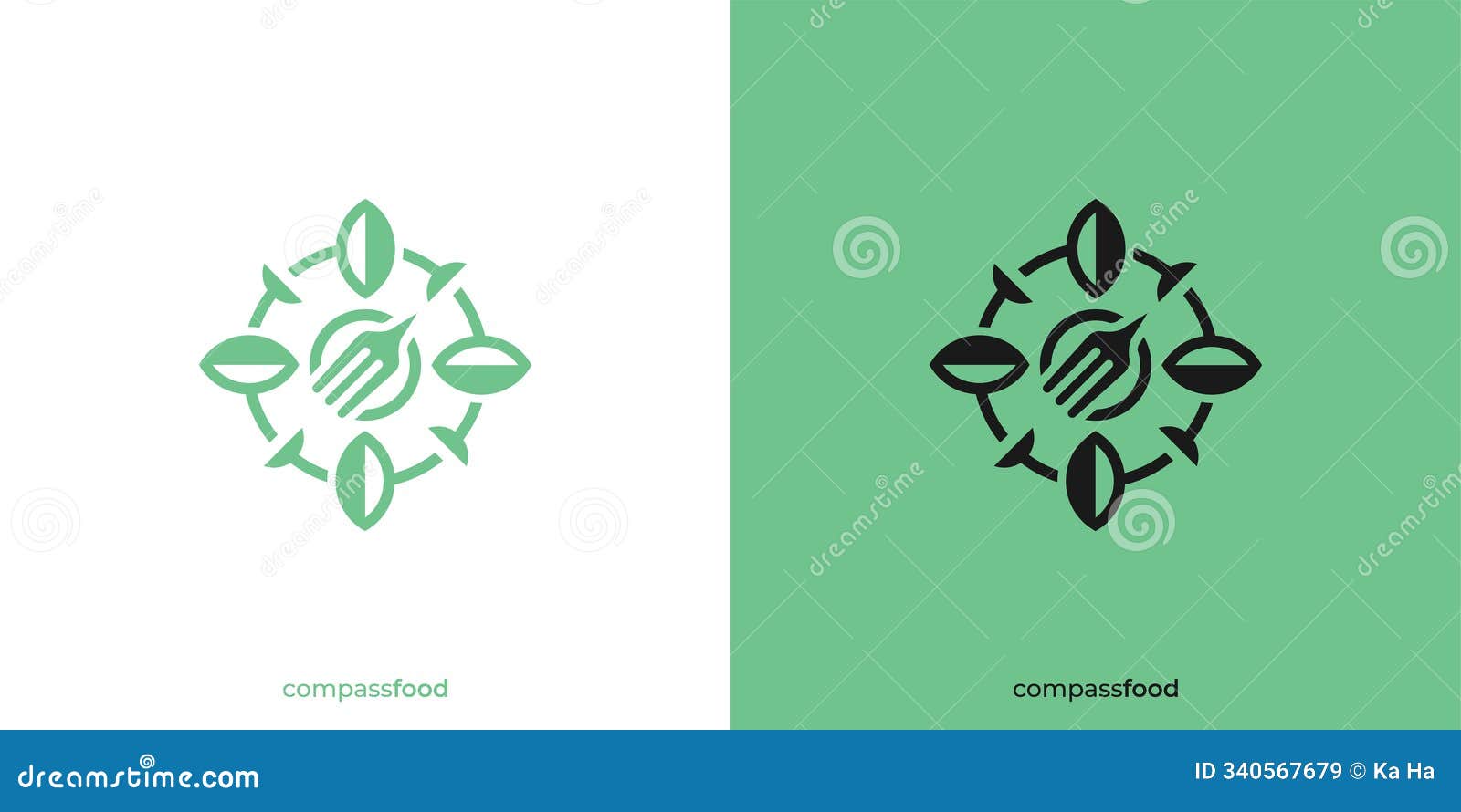Compass Food Logo. Abstract Leaves As Direction Signs and Forks As ...