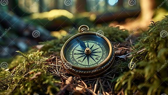 Compass in the Forest. Generative Ai Stock Illustration - Illustration ...