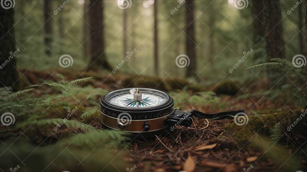 Compass in the Forest. Generative Ai Stock Illustration - Illustration ...