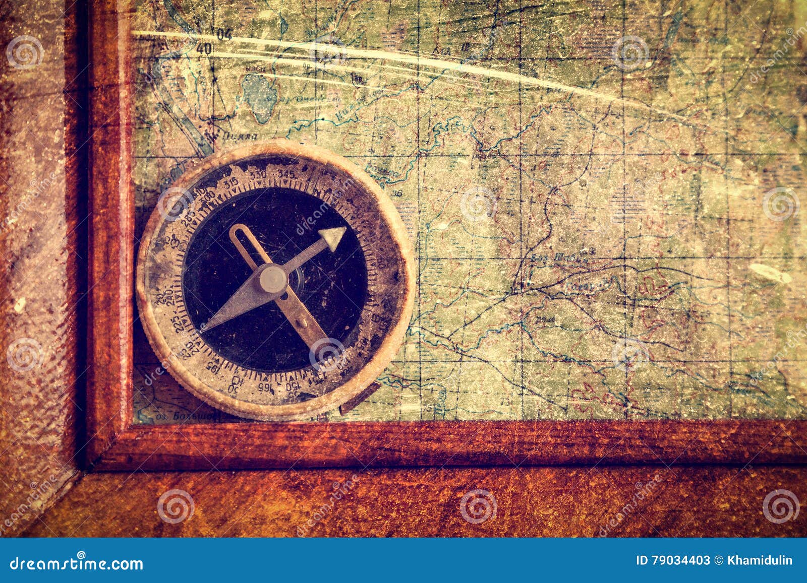 Compass and Frame on the Map. Stock Image - Image of desk, collection ...