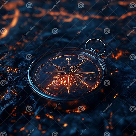 Compass on Glowing Embers, Symbolizing Guidance and Direction Stock ...