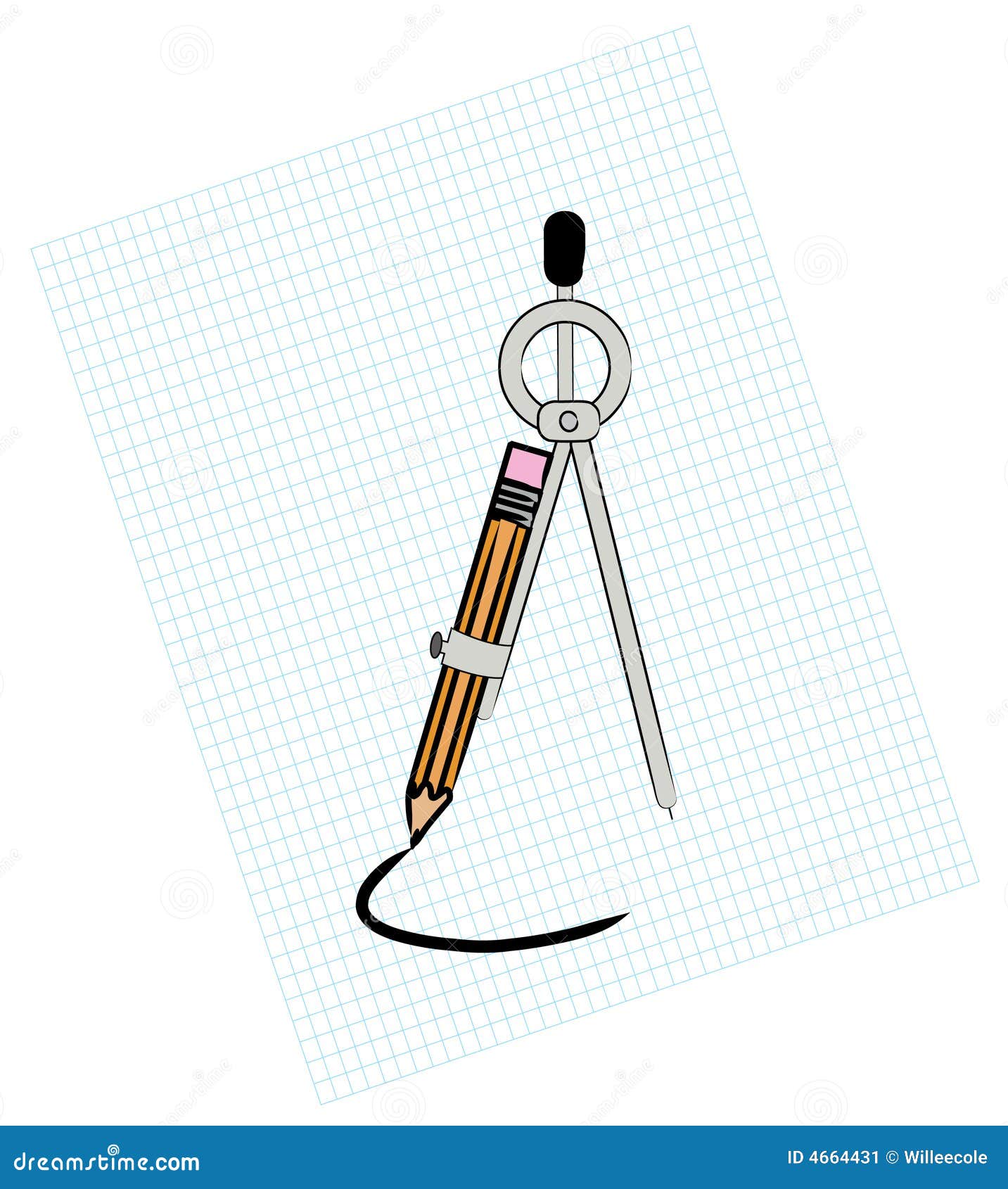 Compass on graph paper stock vector. Illustration of drawing - 4664431