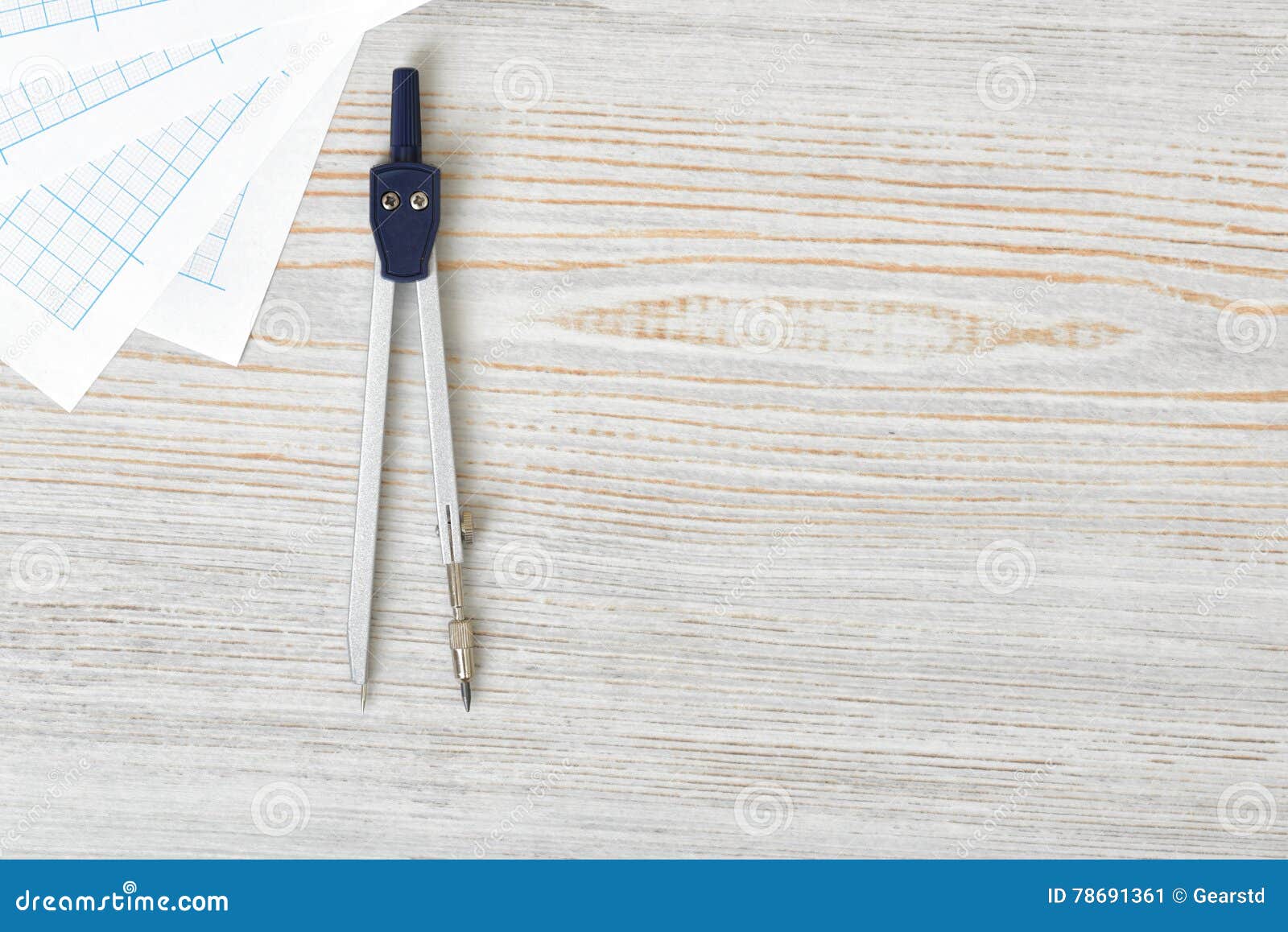 Compass and Graph Paper in Top View with Copy Space on the Right Side ...