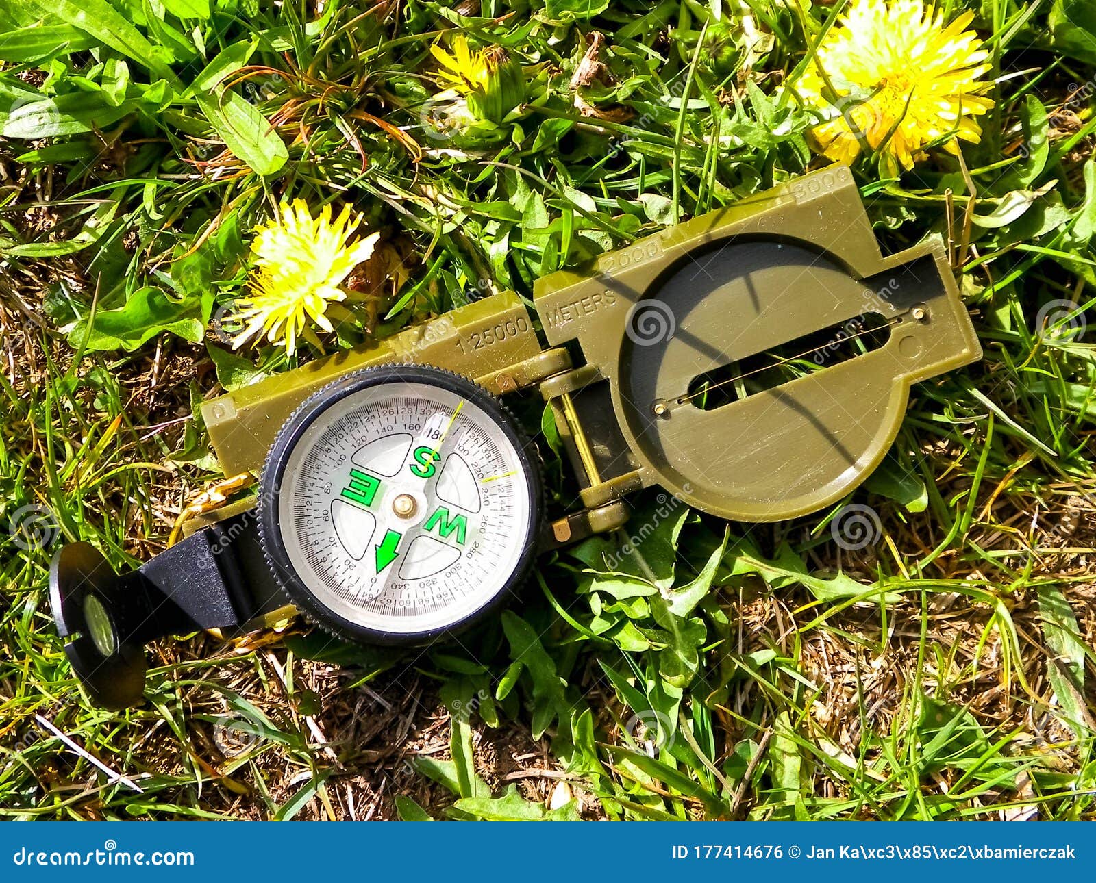 Compass on Grass - Traveling, Exploration and Navigation Stock Photo ...