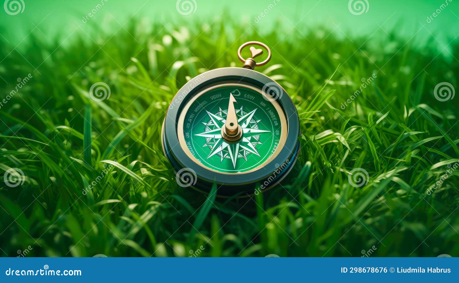 Compass on Green Background with Copy Space. Top View, Flat Lay Stock ...