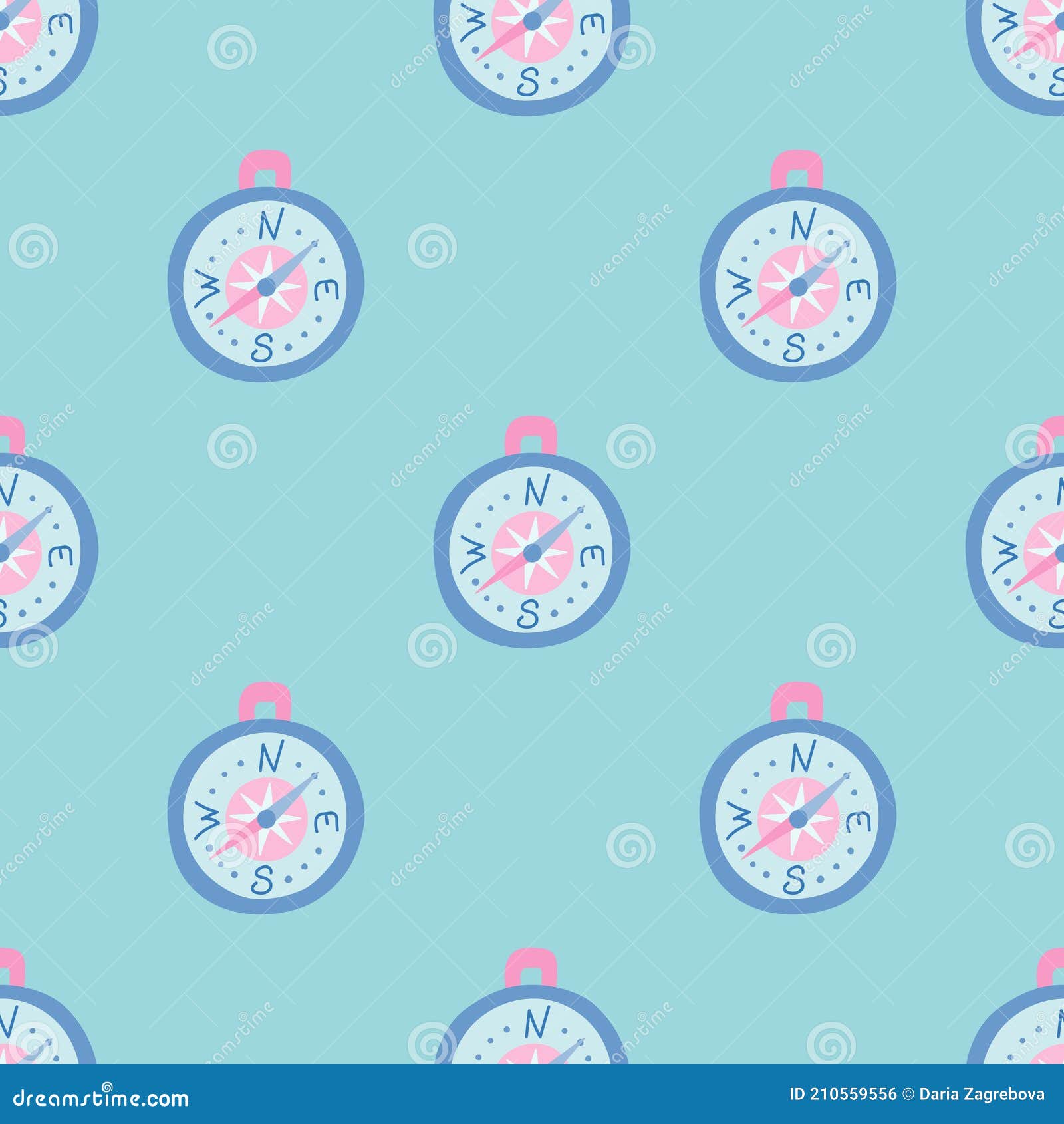 Compass on a Green Background, Flat Style. Vector Seamless Pattern ...