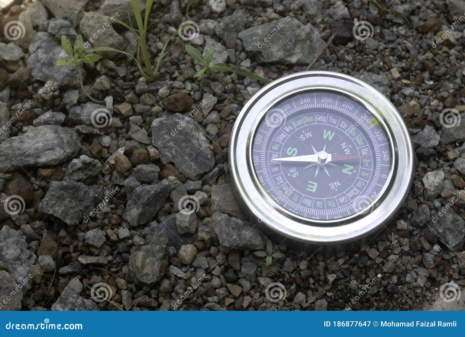 A compass on the ground stock image. Image of navigation - 186877647