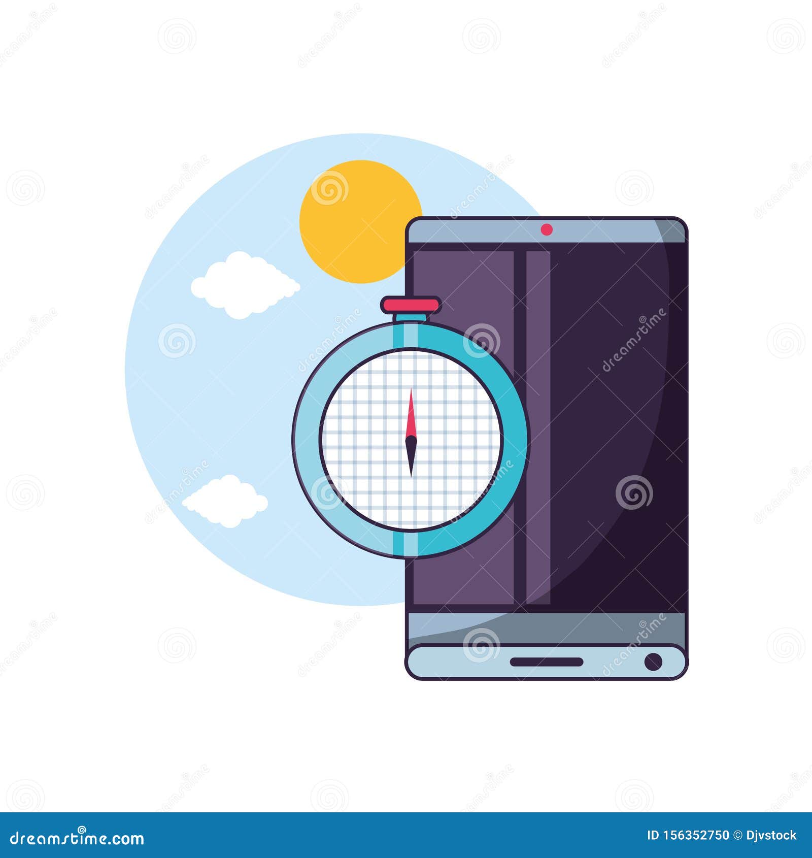 Compass Guide Device with Smartphone Stock Illustration - Illustration ...
