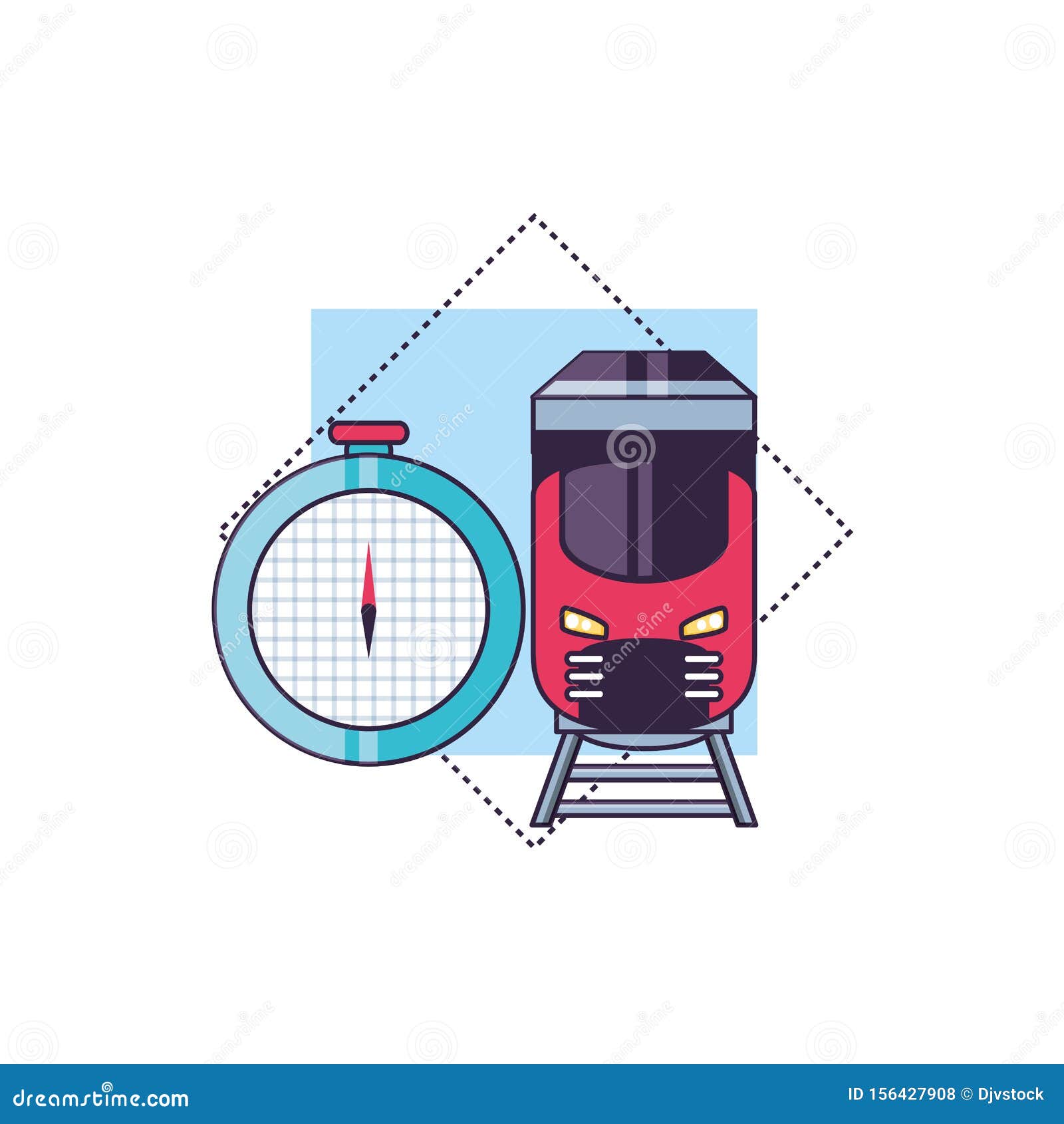 Compass Guide Device with Train Stock Illustration - Illustration of ...