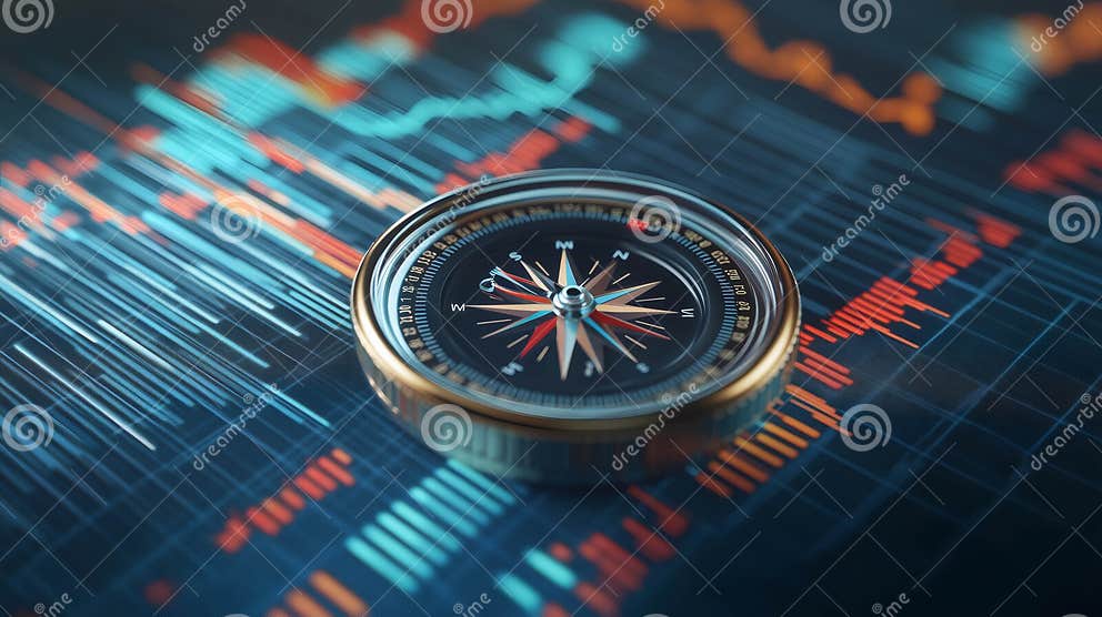 Compass Guiding Business Strategy on Digital Charts and Data Points ...