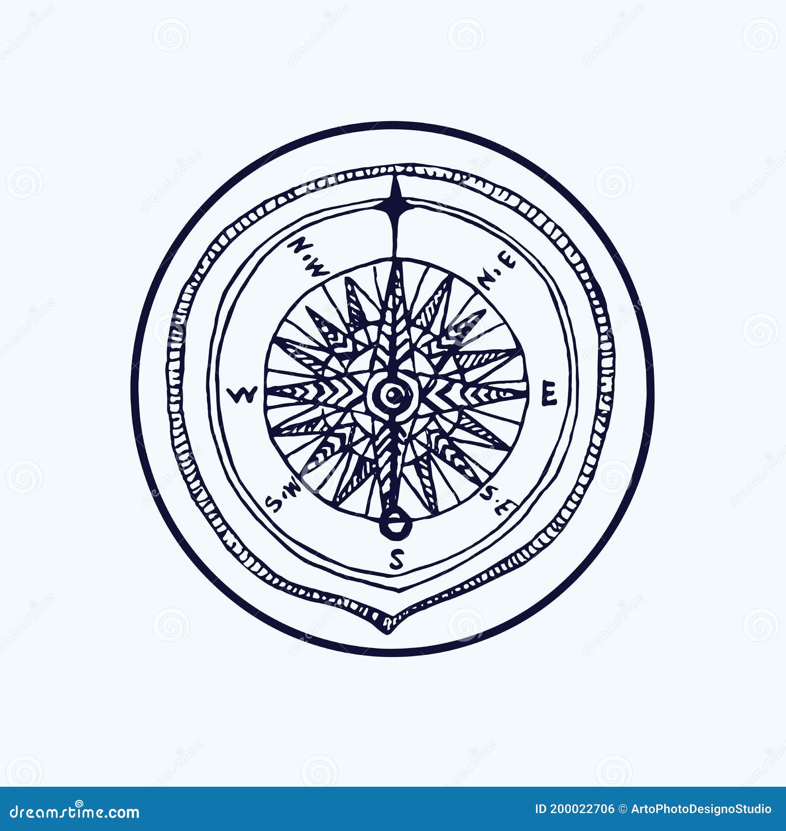 Compass Hand Drawn Doodle. , Minimalism, Scandinavian, Monochrome ...