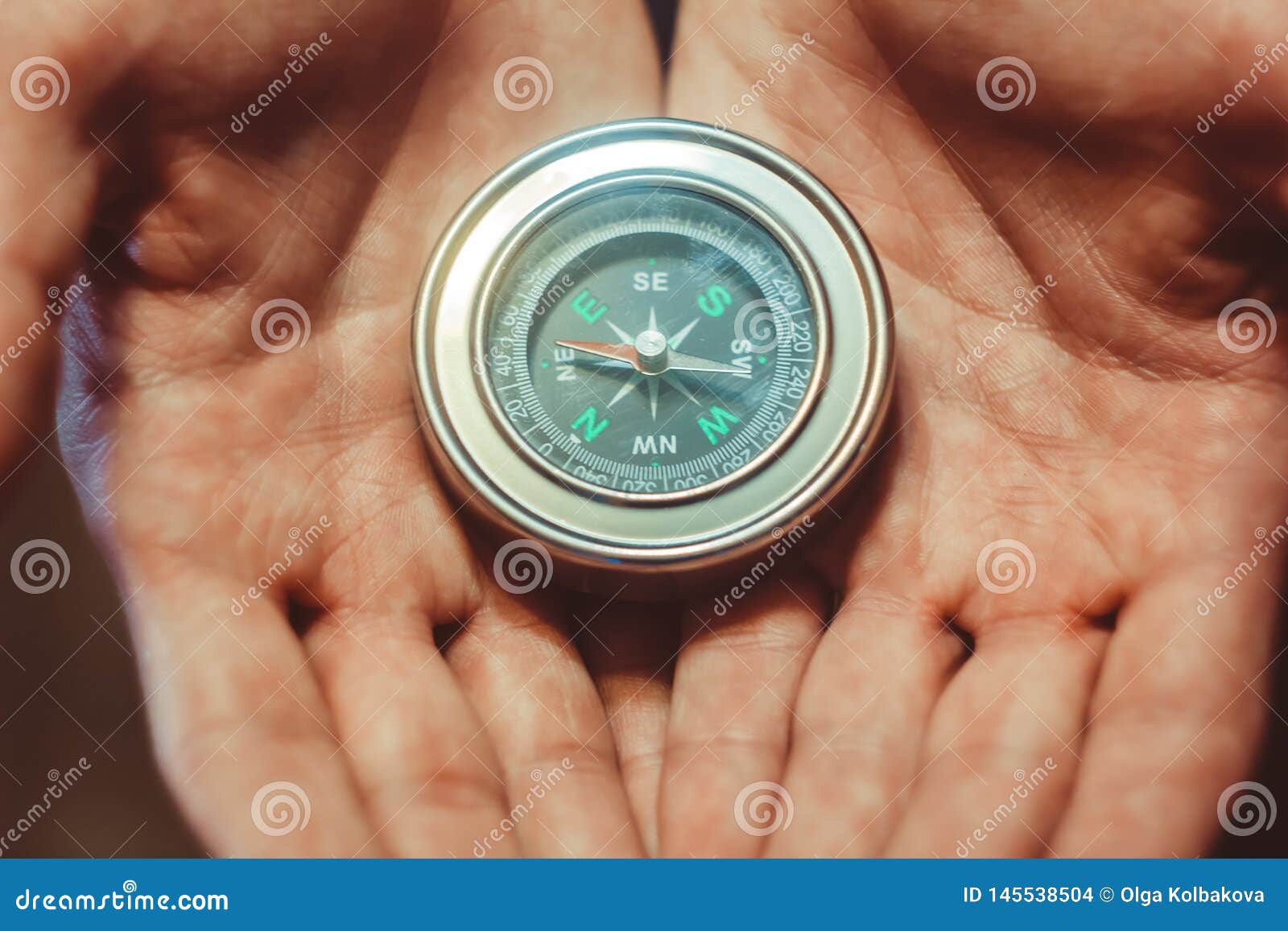 Compass in the hand stock photo. Image of banner, forward - 145538504