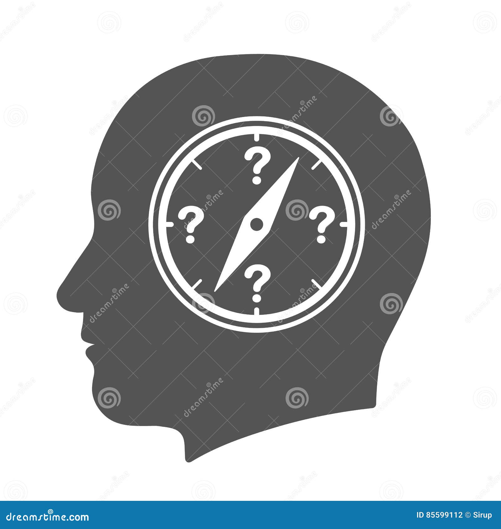 Compass in Human Head Icon with Question Marks Stock Vector ...