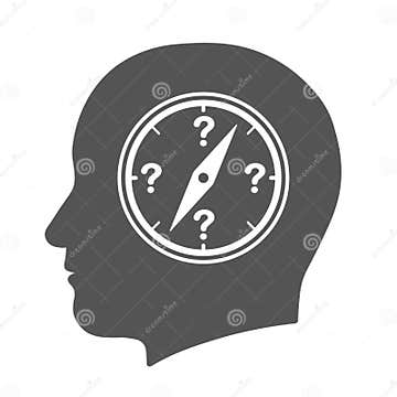 Compass in Human Head Icon with Question Marks Stock Vector ...