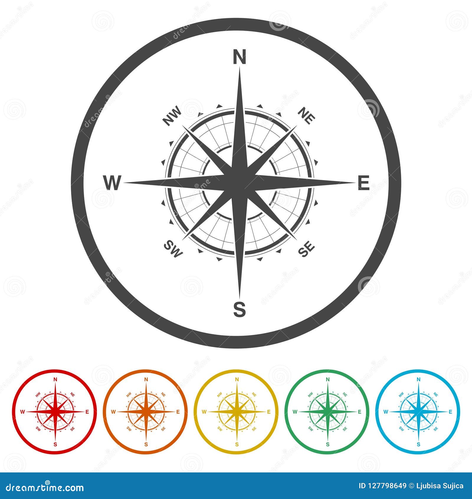 Compass icon, 6 Colors stock vector. Illustration of global - 127798649