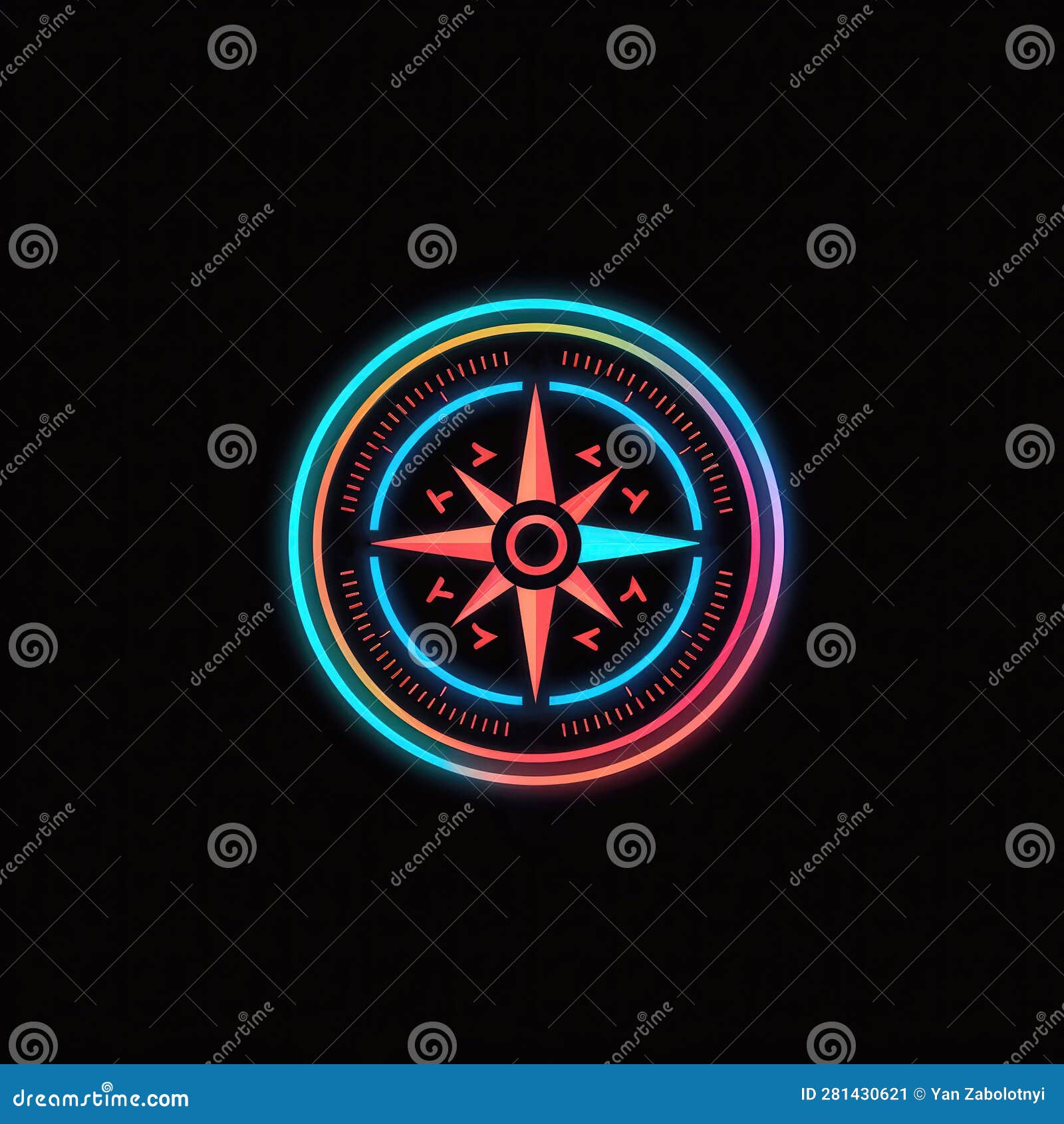 A Compass Icon with Glowing Neon Colors Outlining the Cardinal ...