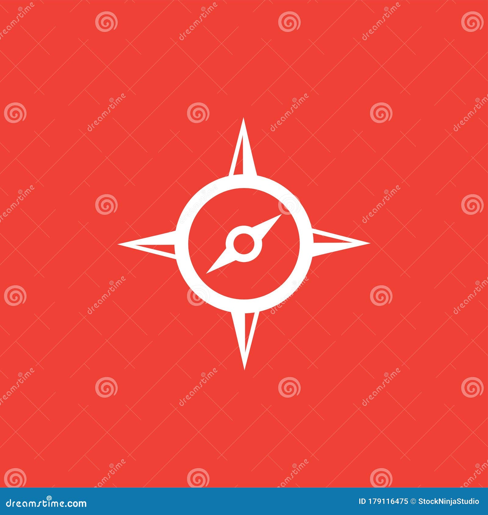 Compass Icon on Red Background. Red Flat Style Vector Illustration ...