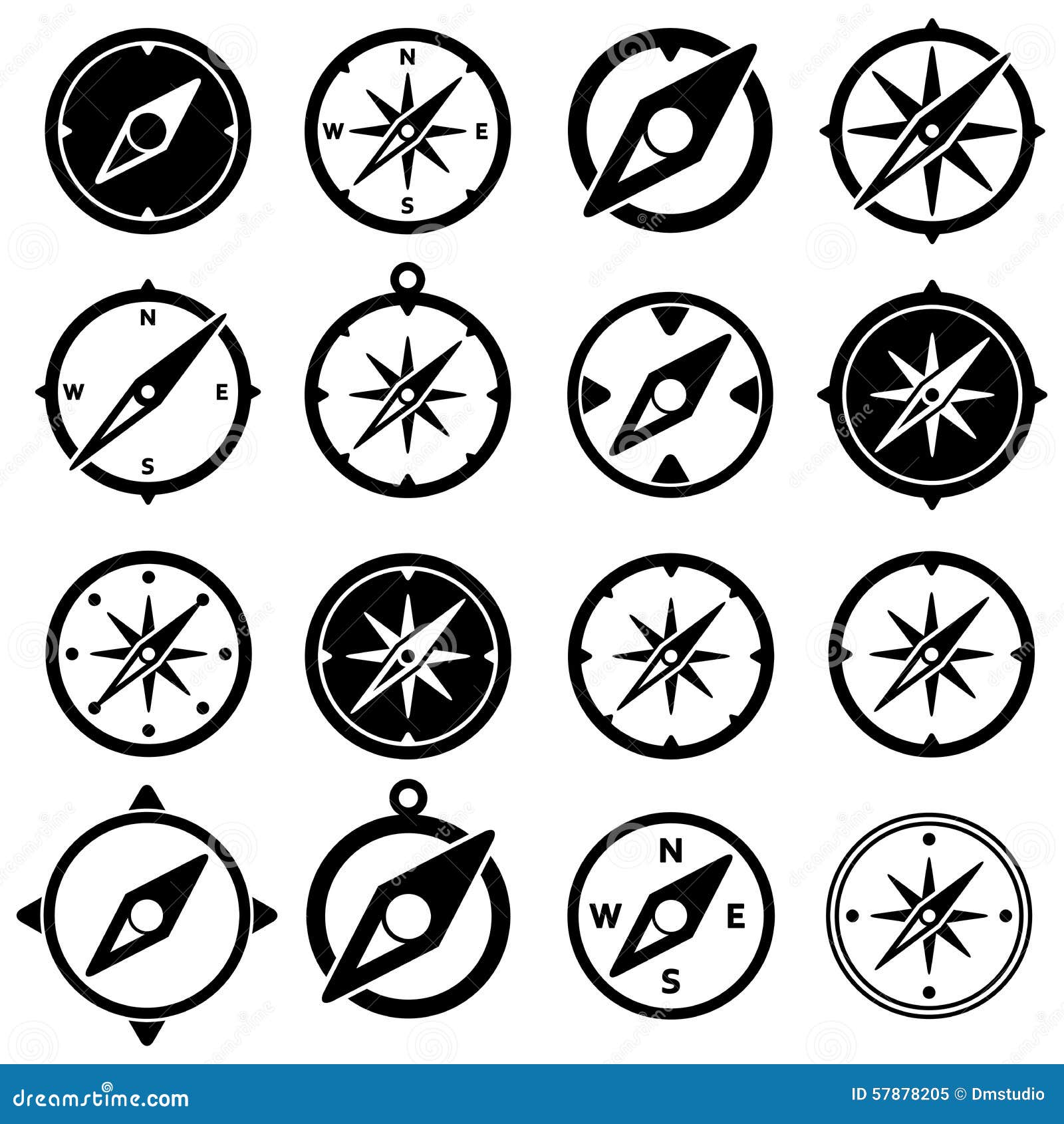 Compass Icons Collection. Wind Rose. Travel Guide Symbol. Geographic ...